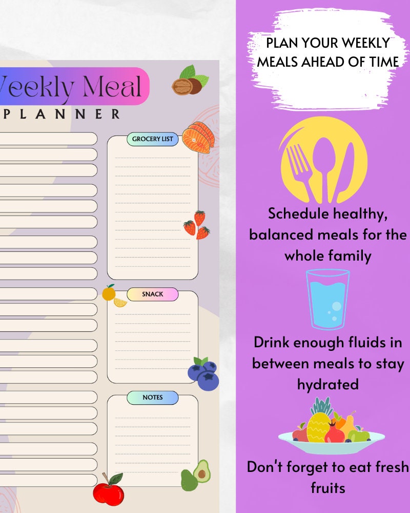 Printable Weekly Meal Planner Food Prep Log Diet Planner A4 Printable ...