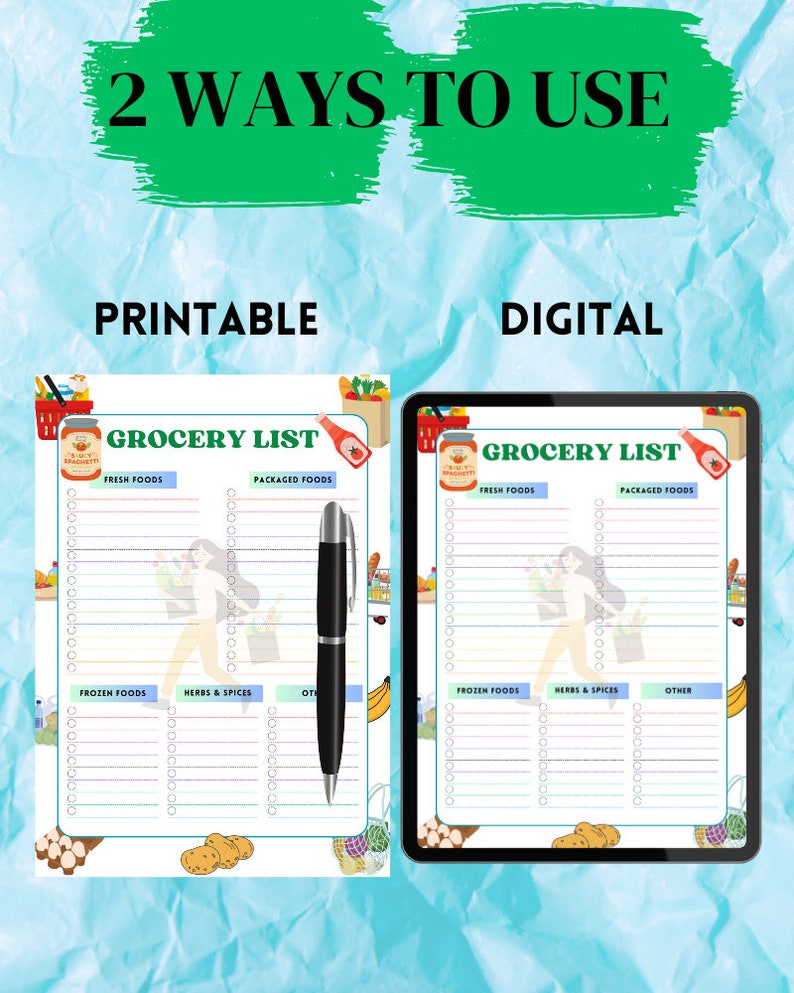Printable Grocery List | Printable Shopping List | Editable Grocery ...