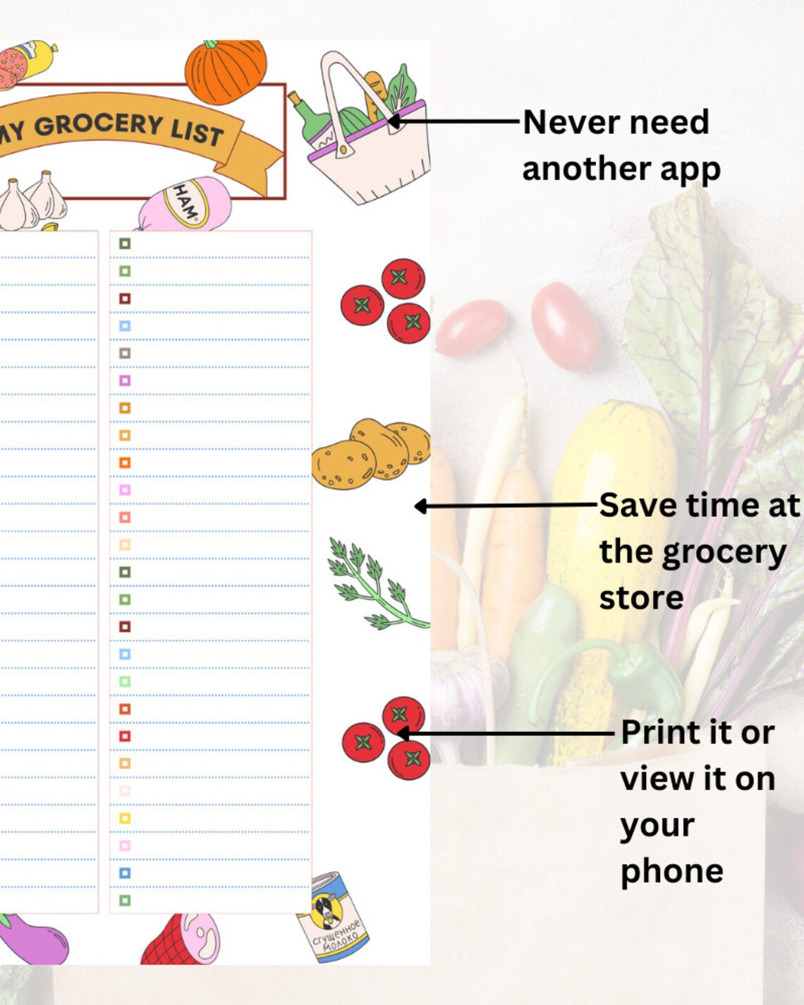 Printable Grocery List | Printable Shopping List | Editable Grocery ...