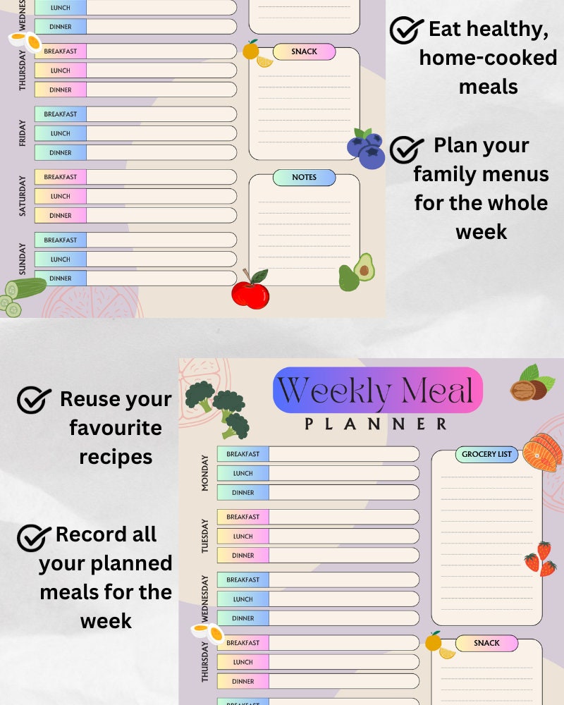 Printable Weekly Meal Planner Food Prep Log Diet Planner A4 Printable ...