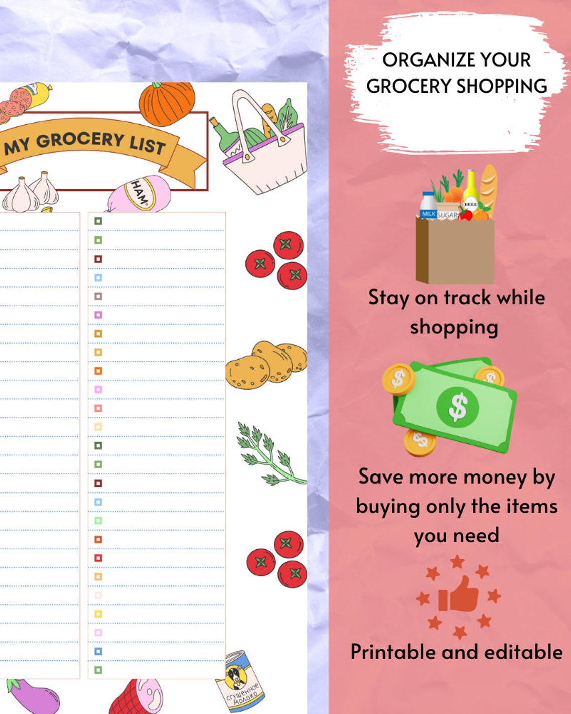 Printable Grocery List | Printable Shopping List | Editable Grocery ...