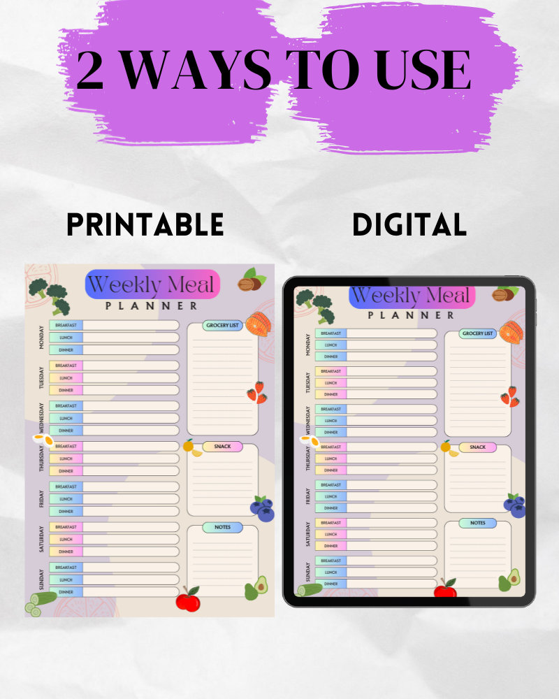 Printable Weekly Meal Planner Food Prep Log Diet Planner A4 Printable ...