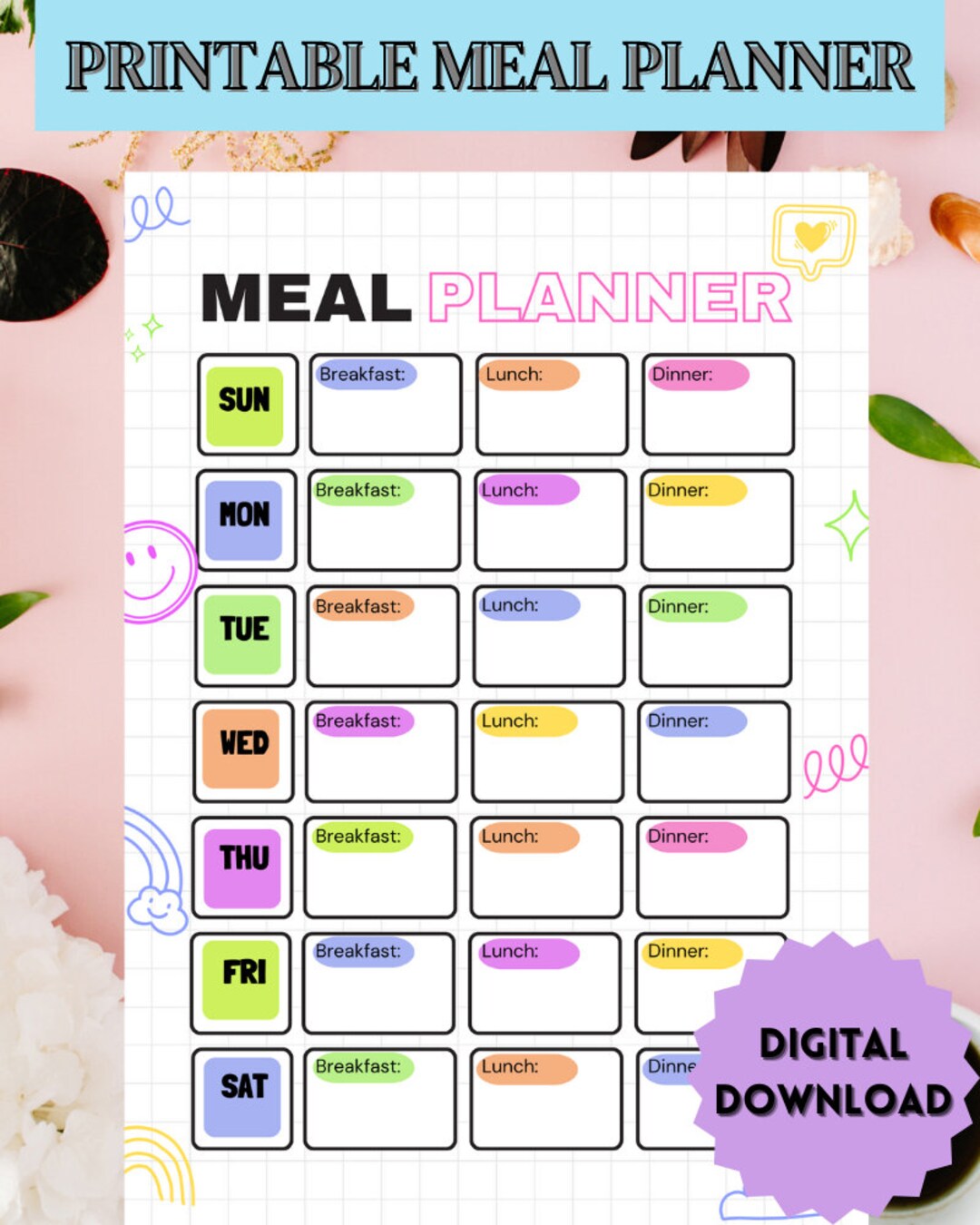 Printable Weekly Meal Planner | Food Prep Log | Diet Planner | A4 ...