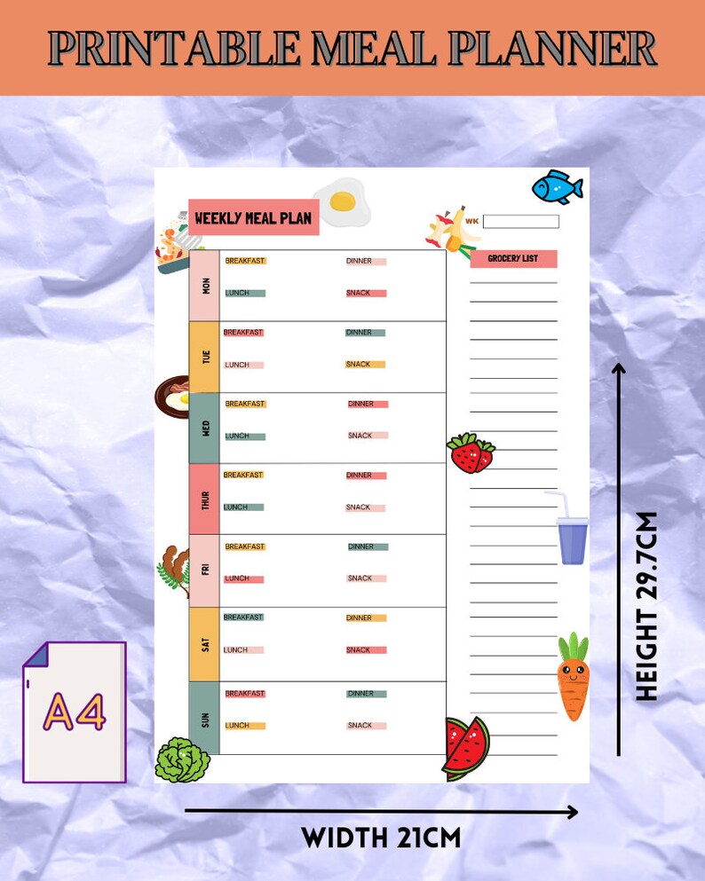Printable Weekly Meal Planner Food Prep Log Diet Planner - Etsy