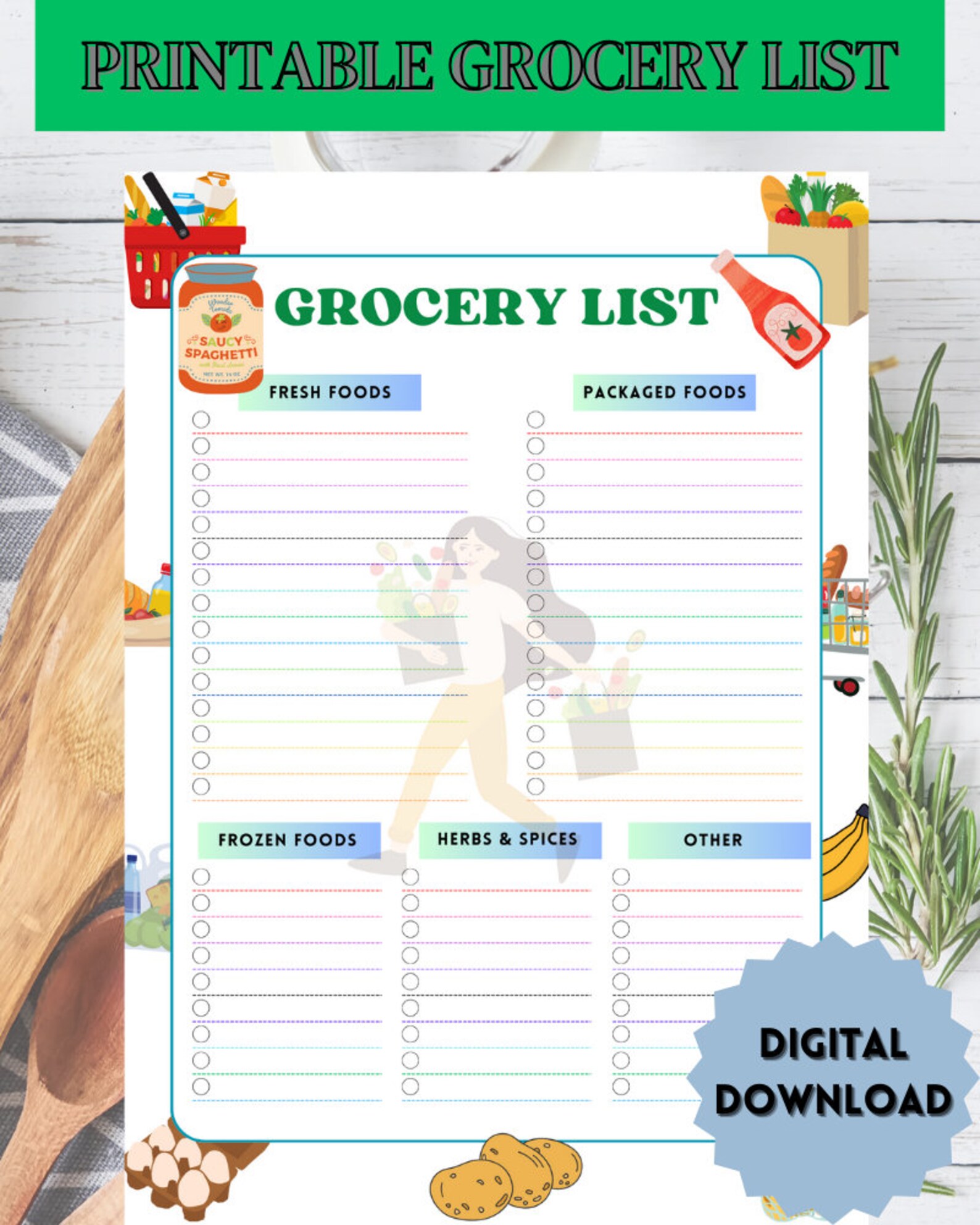 Printable Grocery List | Printable Shopping List | Editable Grocery ...