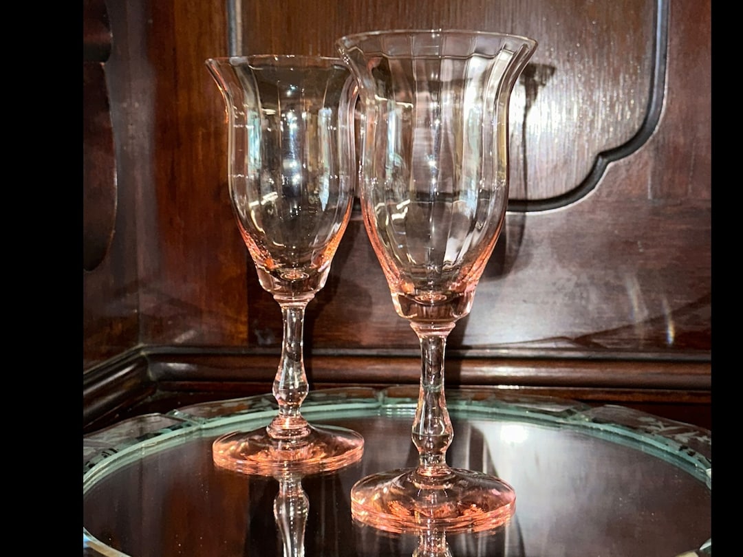 Fry Glass Pink Straight Optic Water Goblets / Wine Glasses Set of 2 - Etsy