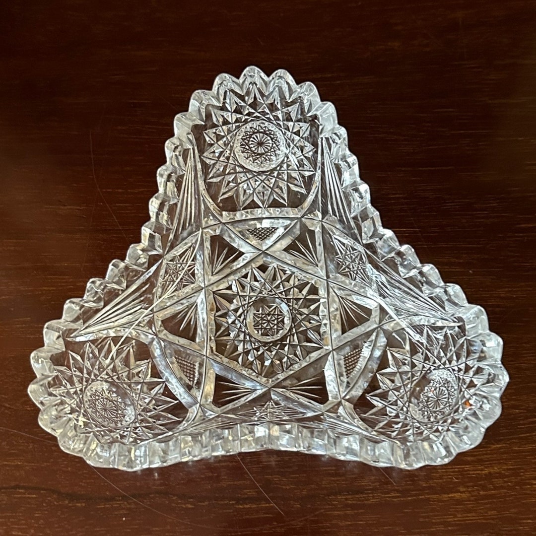 American Brilliant Cut Glass Triangle Shaped Bon Bon / Trinket Dish - Etsy