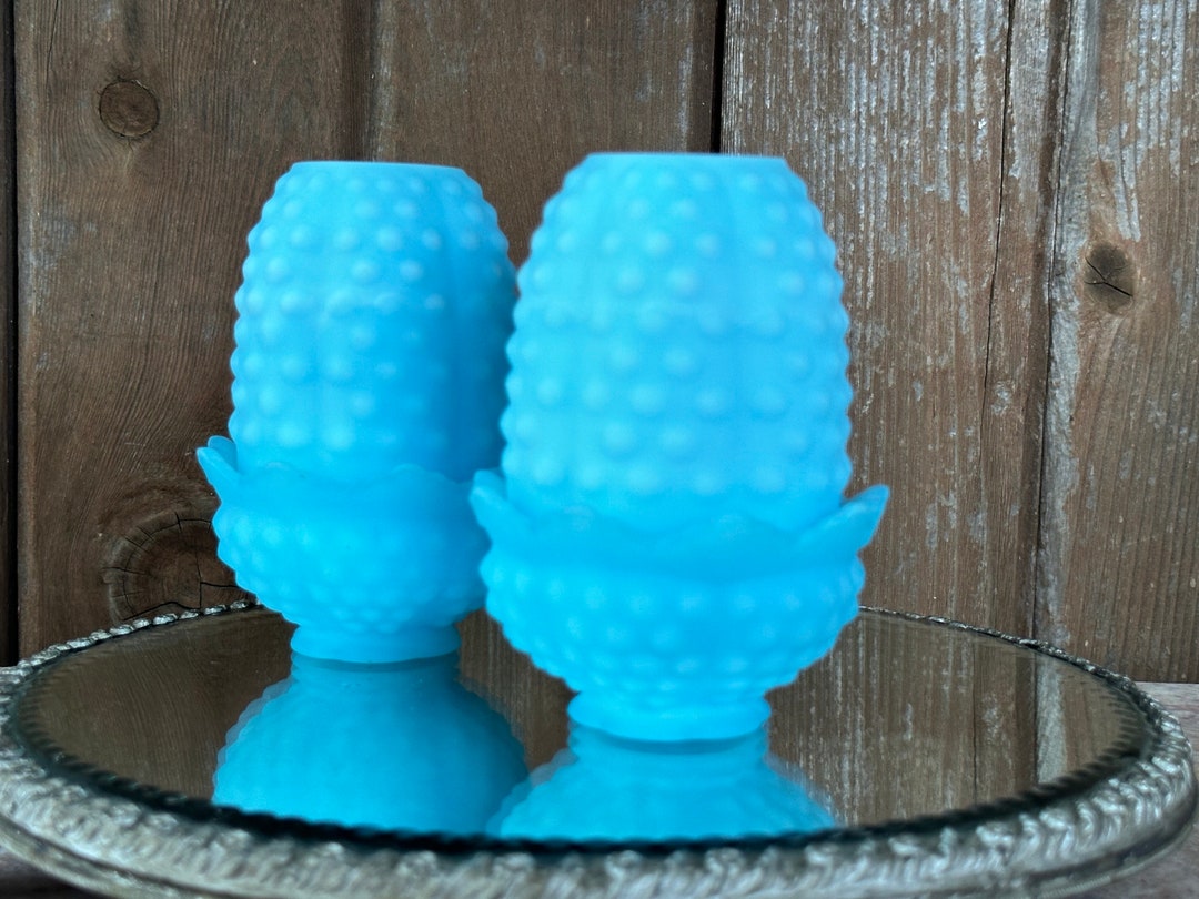 Fenton Light Blue Satin Hobnail Fairy Lamp 2 Available - Etsy