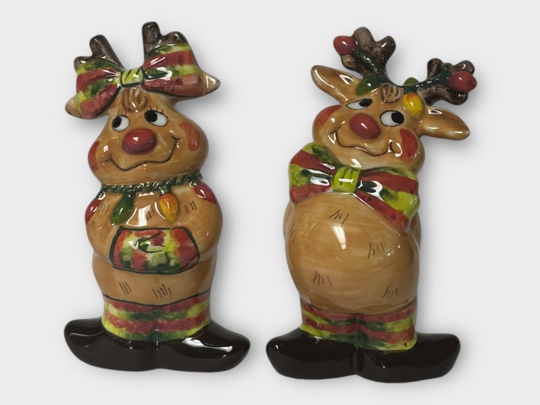 Clay Art Anthropomorphic Bashful Reindeer Boy Girl Salt & Pepper ...
