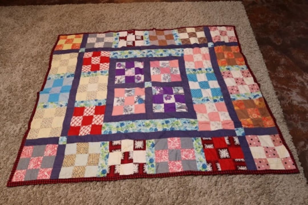 Vintage Handmade Square Pattern Quilt - Etsy