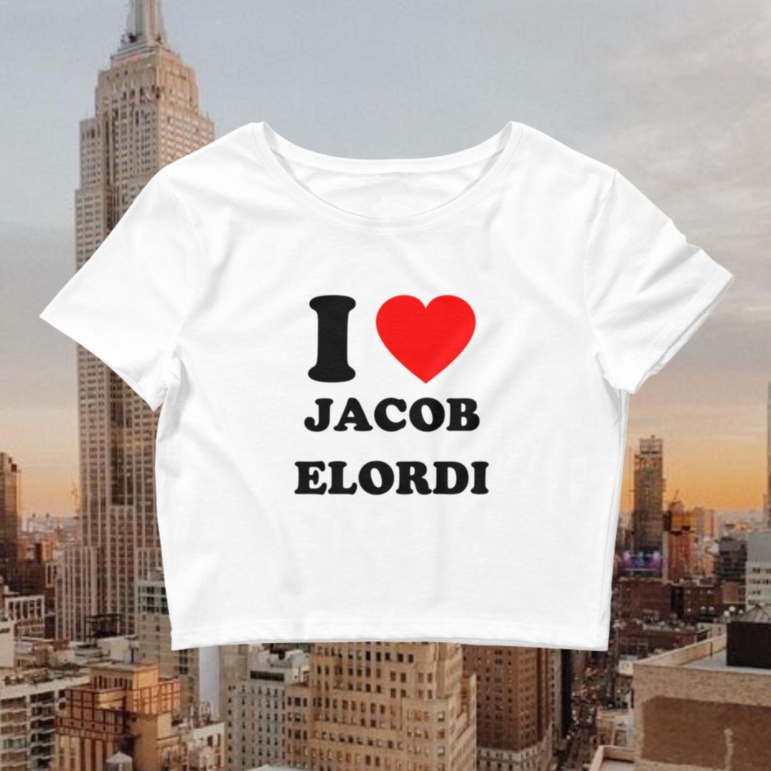 I Heart Jacob Elordi Baby Tee Womens Crop Tee, Red Heart, Black Text ...