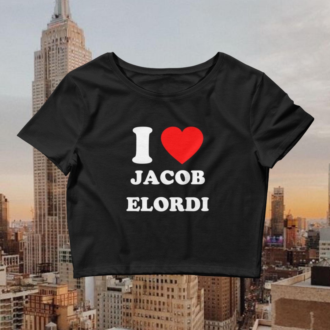 I Heart Jacob Elordi Baby Tee Womens Crop Tee, Red Heart, White Text ...