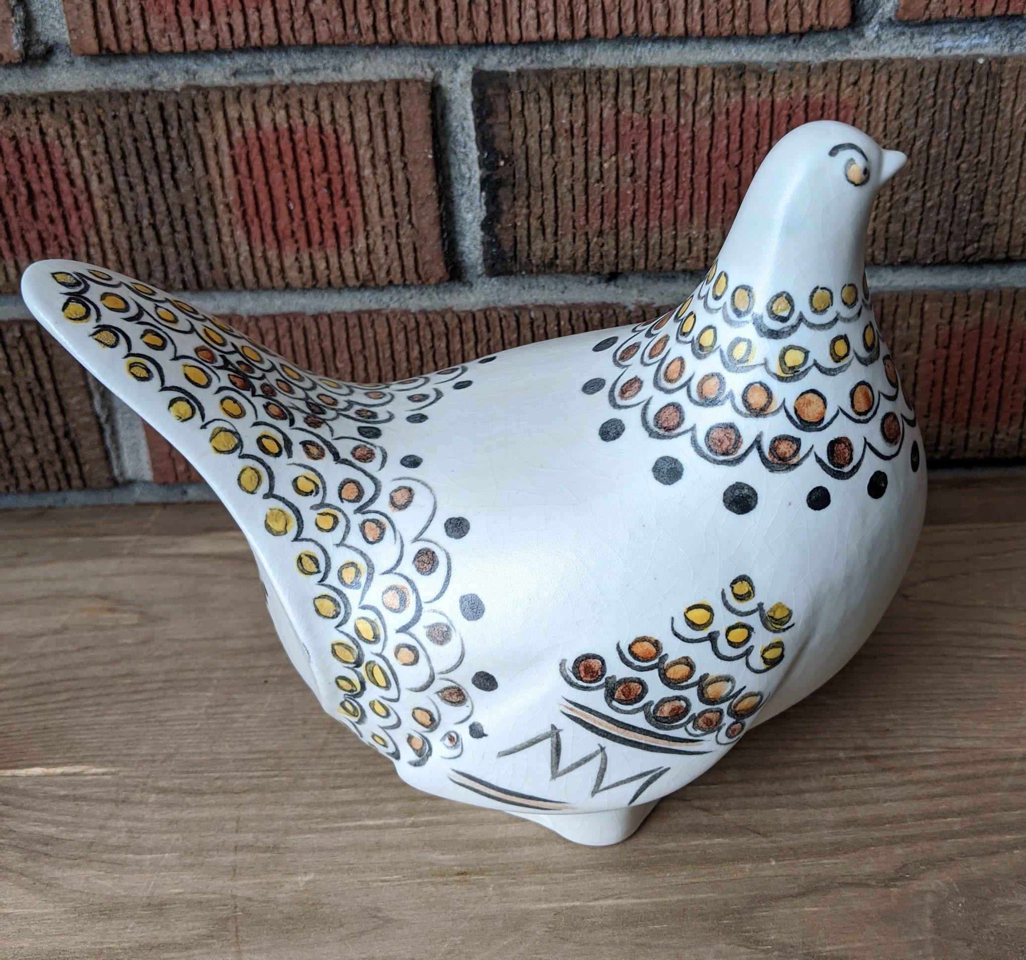 Ceramic Folk Art Pigeon White Pigeon with Brown and Black | Etsy