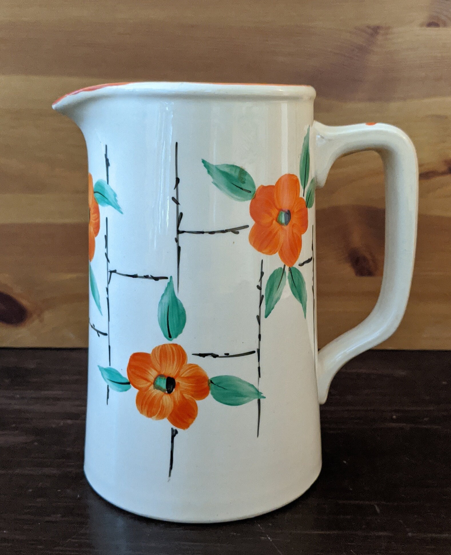 Vintage Orange Floral Ceramic Pitcher Made in England - Etsy