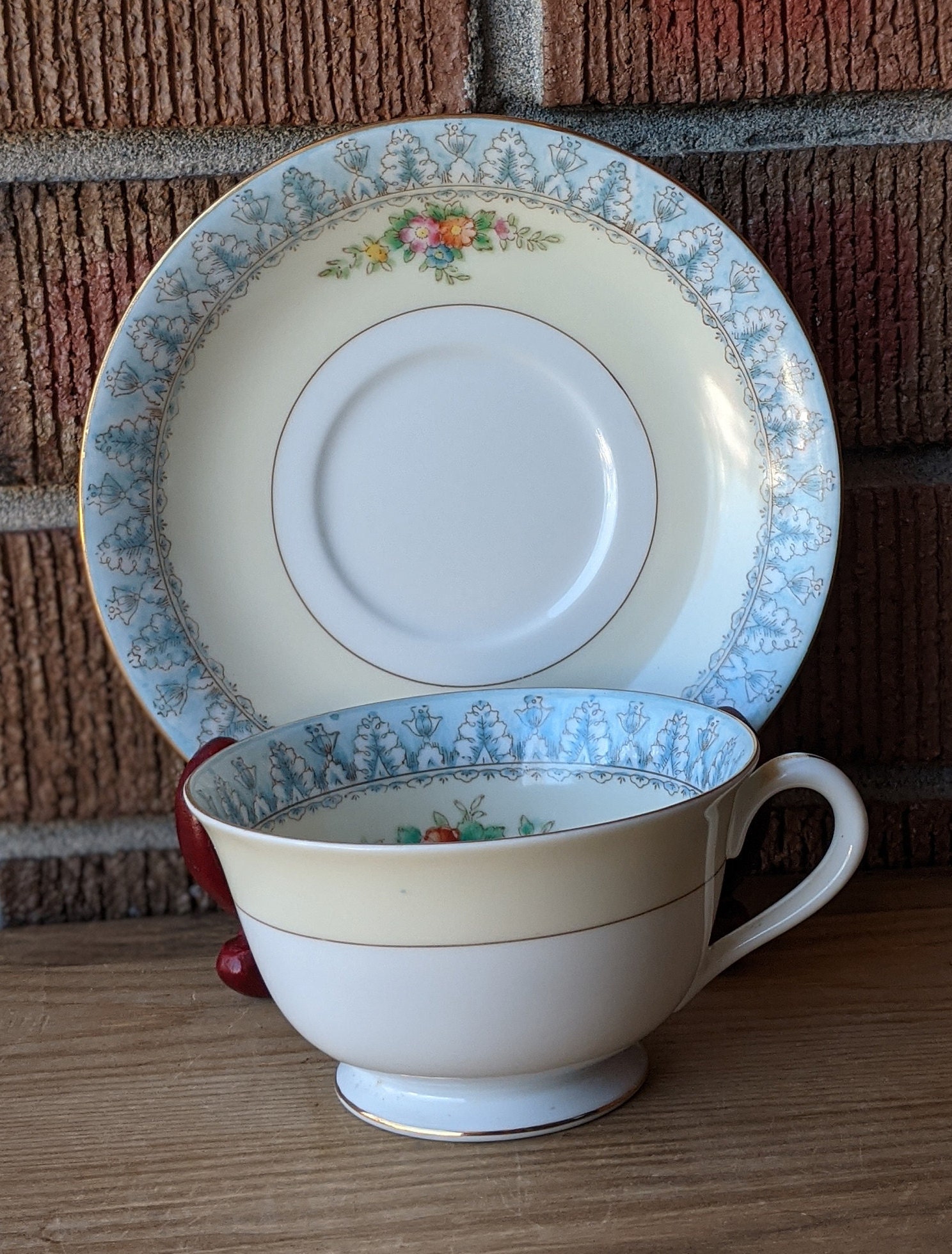 Noritake Morimura Hand Painted Teacup and Saucer Blue and - Etsy