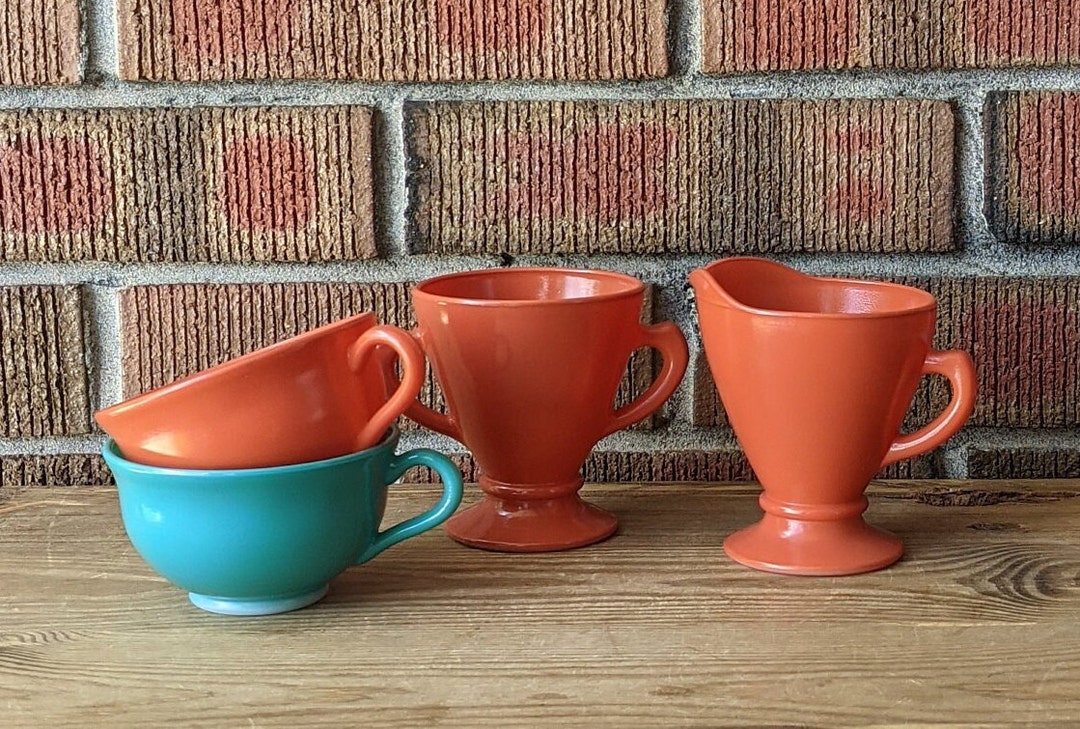 Mid Century Hazel Atlas Ovide Rust Creamer and Sugar With Mugs, Color ...