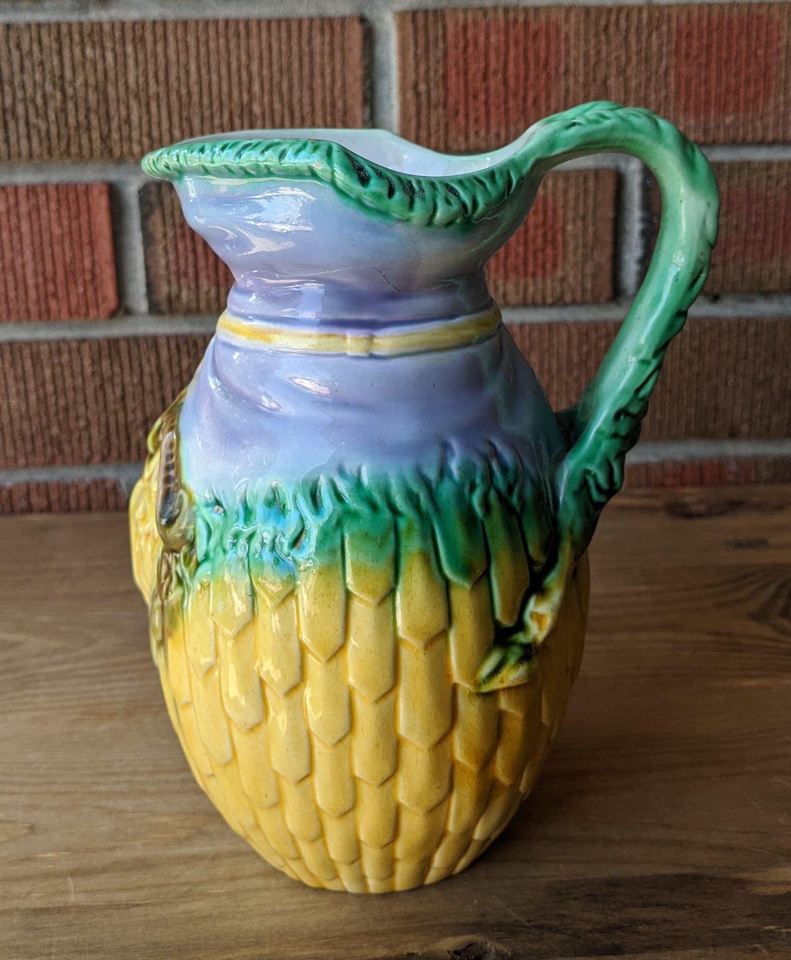 Antique Victorian Era Majolica Ram Head Pitcher Purple Green - Etsy