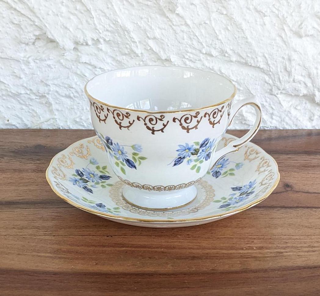 Colclough Teacup and Saucer, Blue Floral Pattern With Gilding, English ...