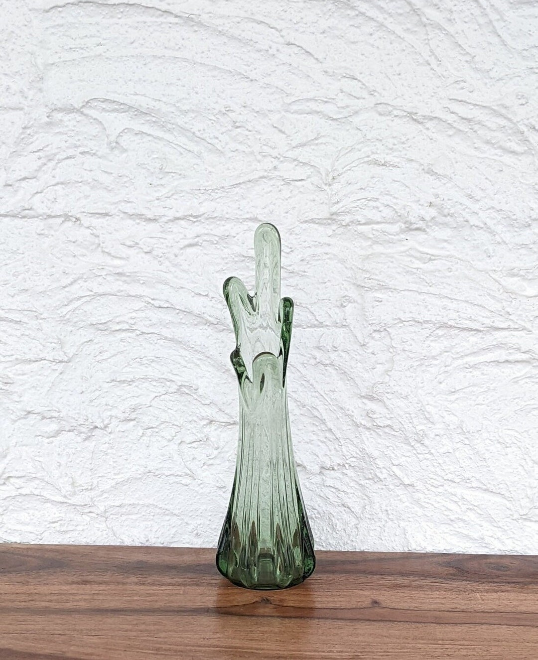 Vintage Mid Century Five Finger Glass Swung Vase, Light Sea Green, MCM ...