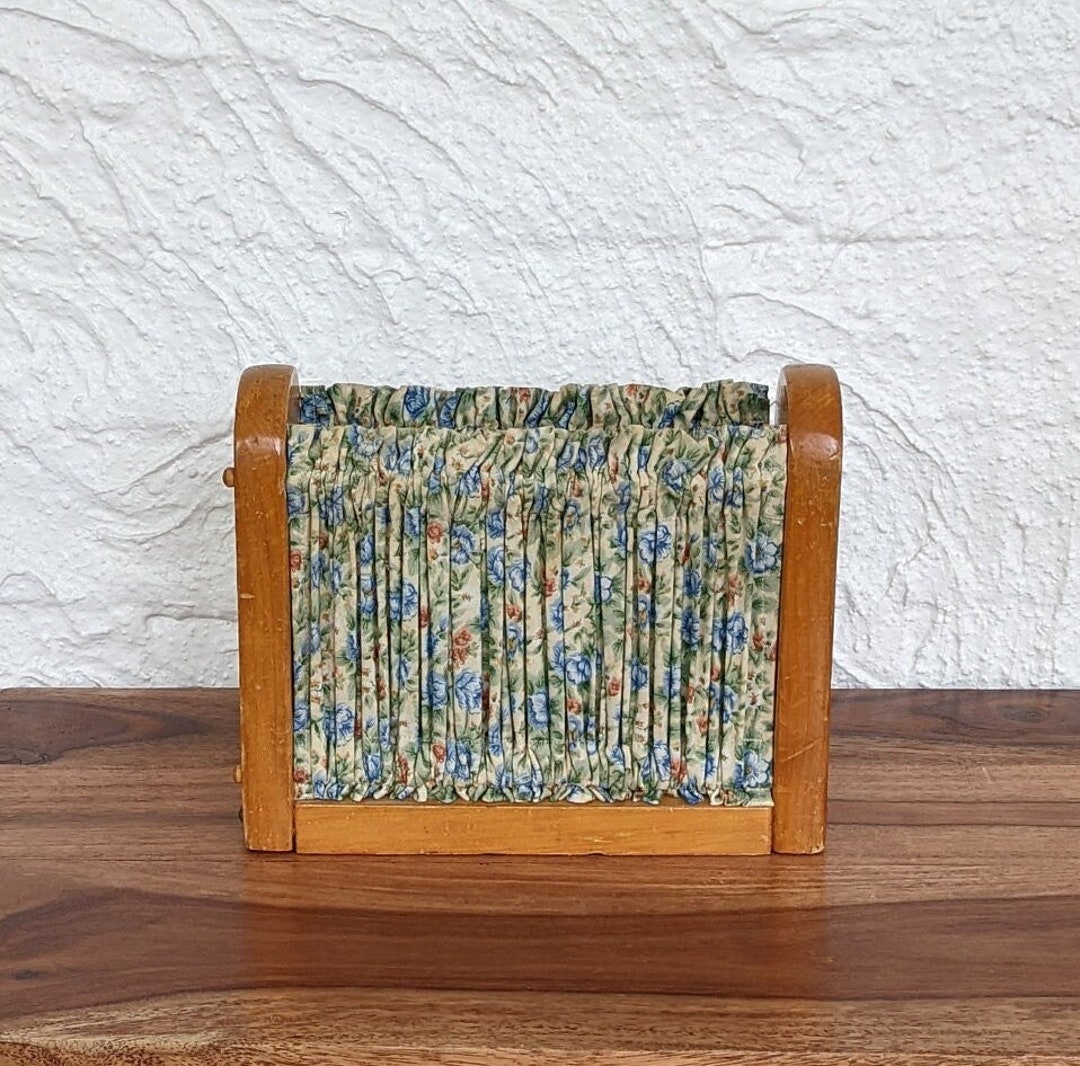 Vintage Wood and Fabric Napkin Holder, Blue Floral, Retro Table/kitchen ...