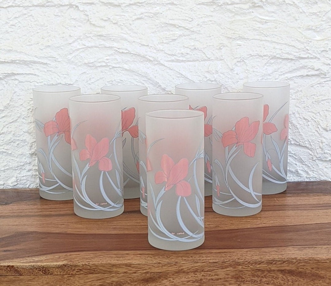 Vintage Set of 8 Cerve Highball Glasses, Italian Frosted Glass With ...