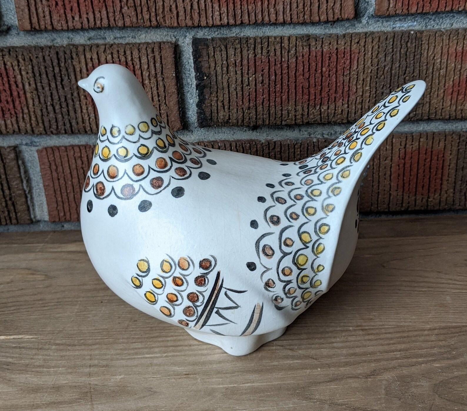 Ceramic Folk Art Pigeon White Pigeon With Brown and Black - Etsy
