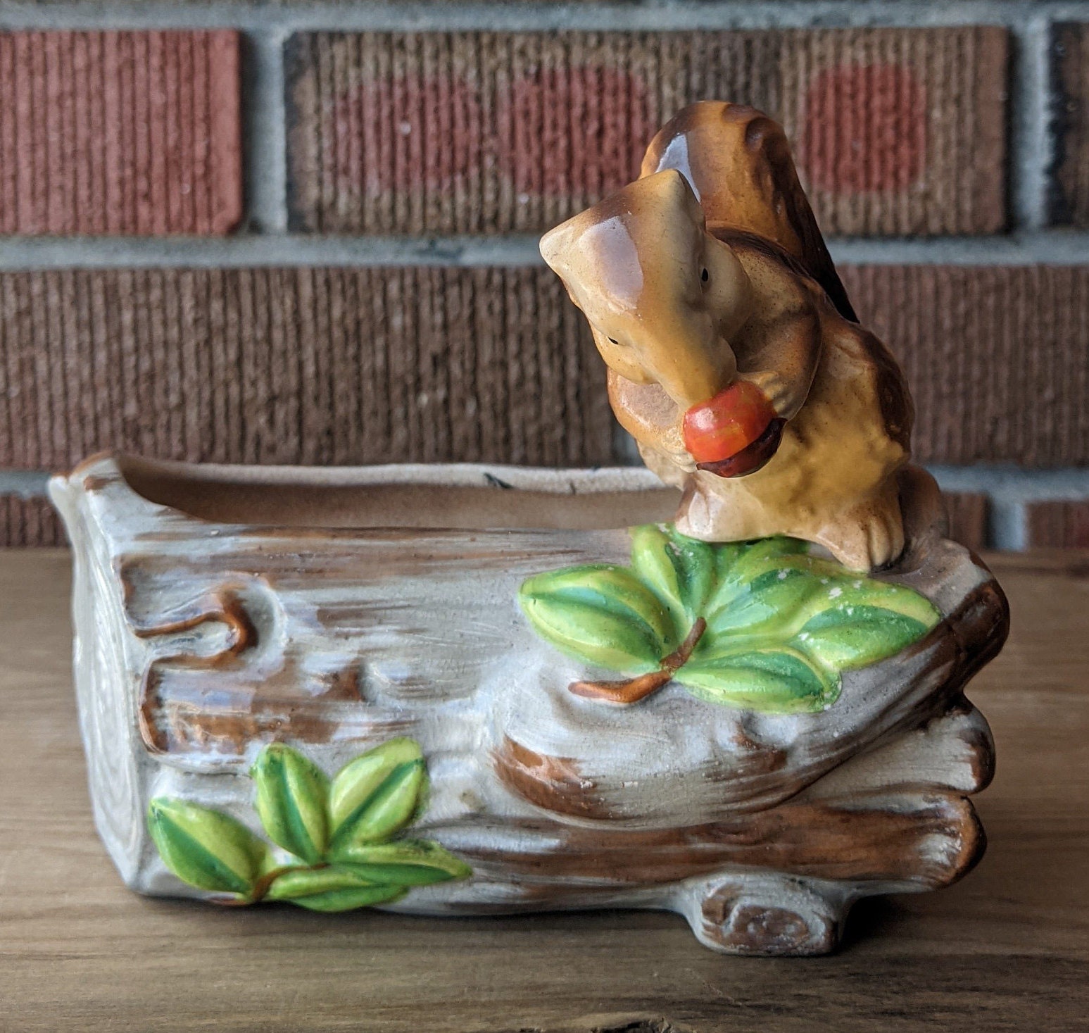 Mid Century Cute Vintage Ceramic Chipmunk on Log Planter, Kitsch ...