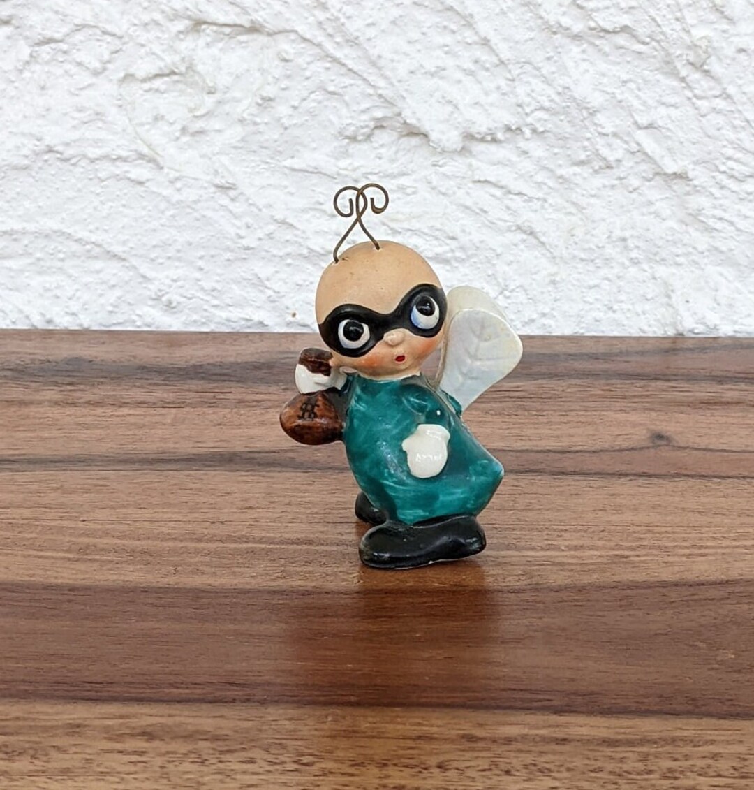 Vintage Ceramic Bank Robber Figurine With Wings, Wire Antennae to Hold ...