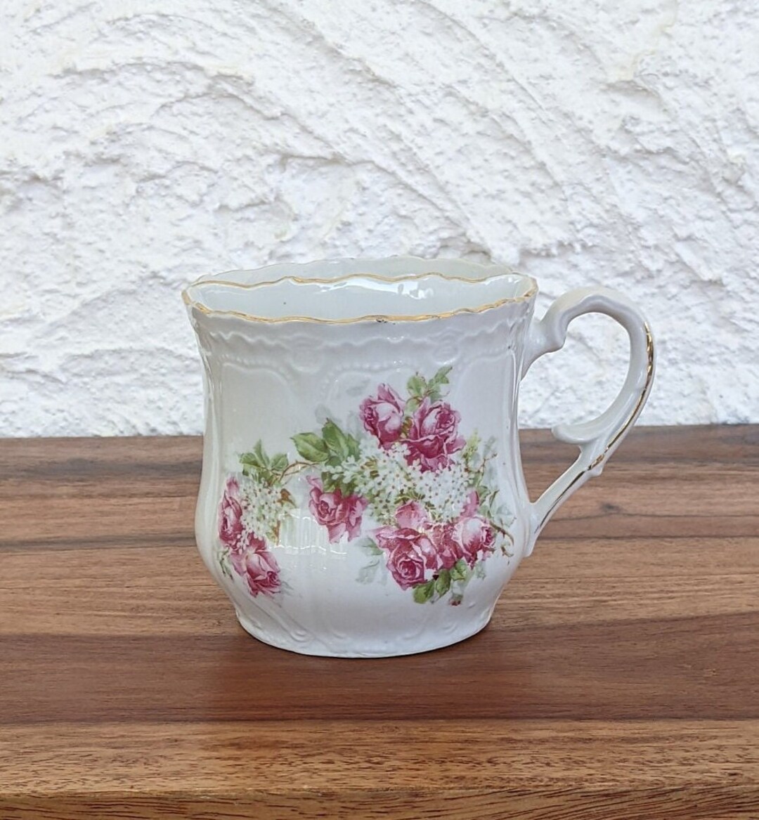 Vintage Shaving Scuttle Mug, Pink Roses Transferware, Victorian ...