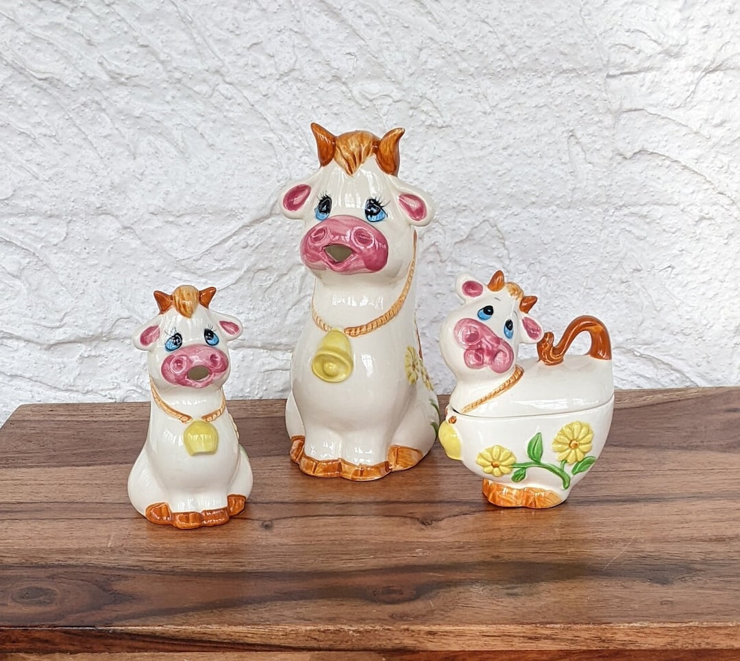 Vintage Anthropomorphic Ceramic Cow Pitcher, Creamer and Sugar Bowl ...