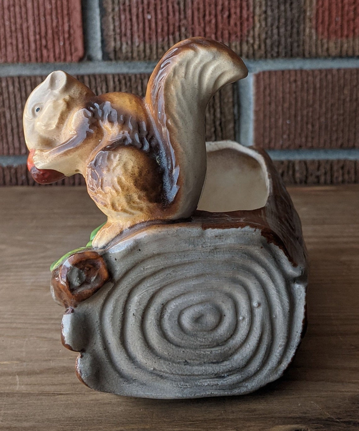 Mid Century Cute Vintage Ceramic Chipmunk on Log Planter | Etsy