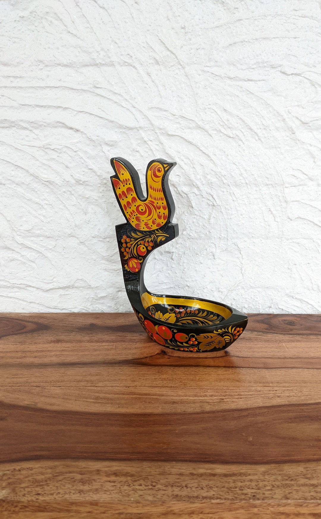 Vintage Russian Soviet Hand Painted Khokhloma Spoon Rest, Bird With ...