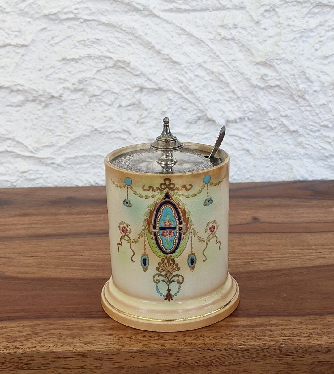 Antique W. Adams & Co Tunstall Ceramic Sugar Bowl With Spoon, Original ...