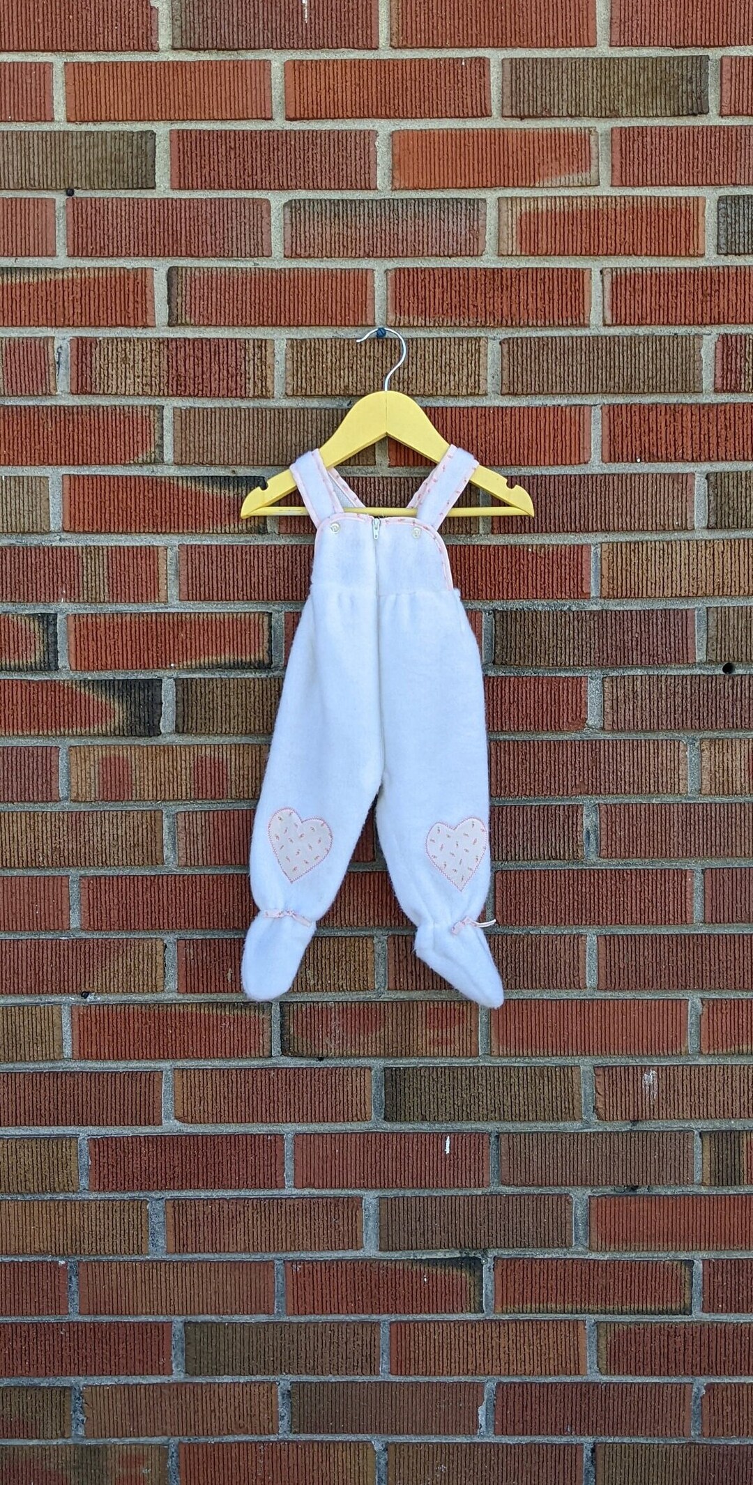 3-6 Months Vintage Footed Overalls, White Fuzzy With Embroidered Floral ...
