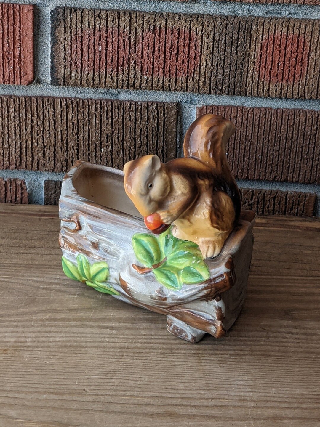 Mid Century Cute Vintage Ceramic Chipmunk on Log Planter, Kitsch ...