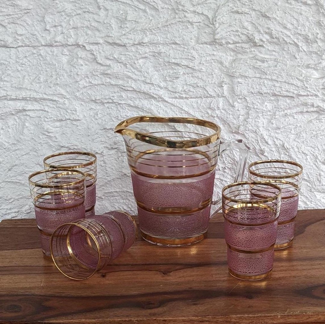 Mid Century Pink and Gold Pitcher and Glass Set, 1950-60s - Etsy