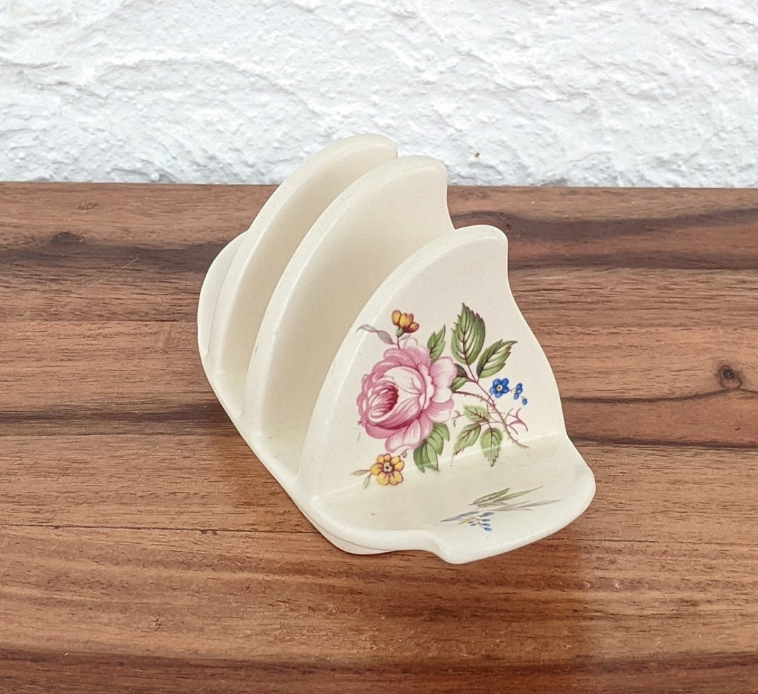 Vintage Axe Vale Pottery Ceramic Toast Rack, Cream Colour With Pink ...