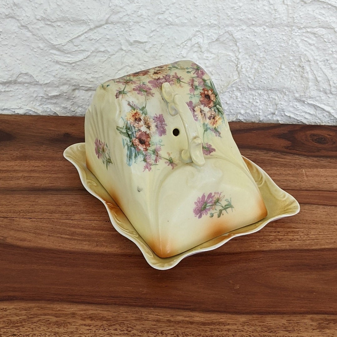 Antique Porcelain Cheese Dish/server, Yellow With Orange and Pink ...