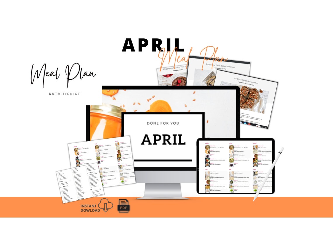 Meal Plan, April, 4 Week Recipes, Printable Grocery List, Healthy ...