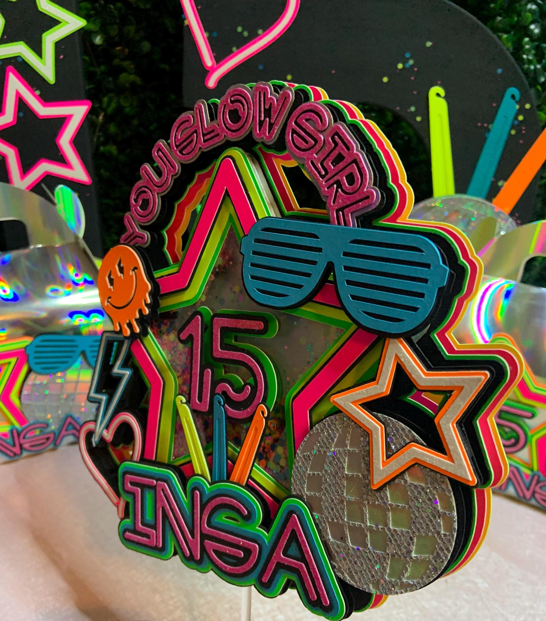 Glow Party Cake Topper, Neon Birthday, Glow Party Birthday Cake Topper ...
