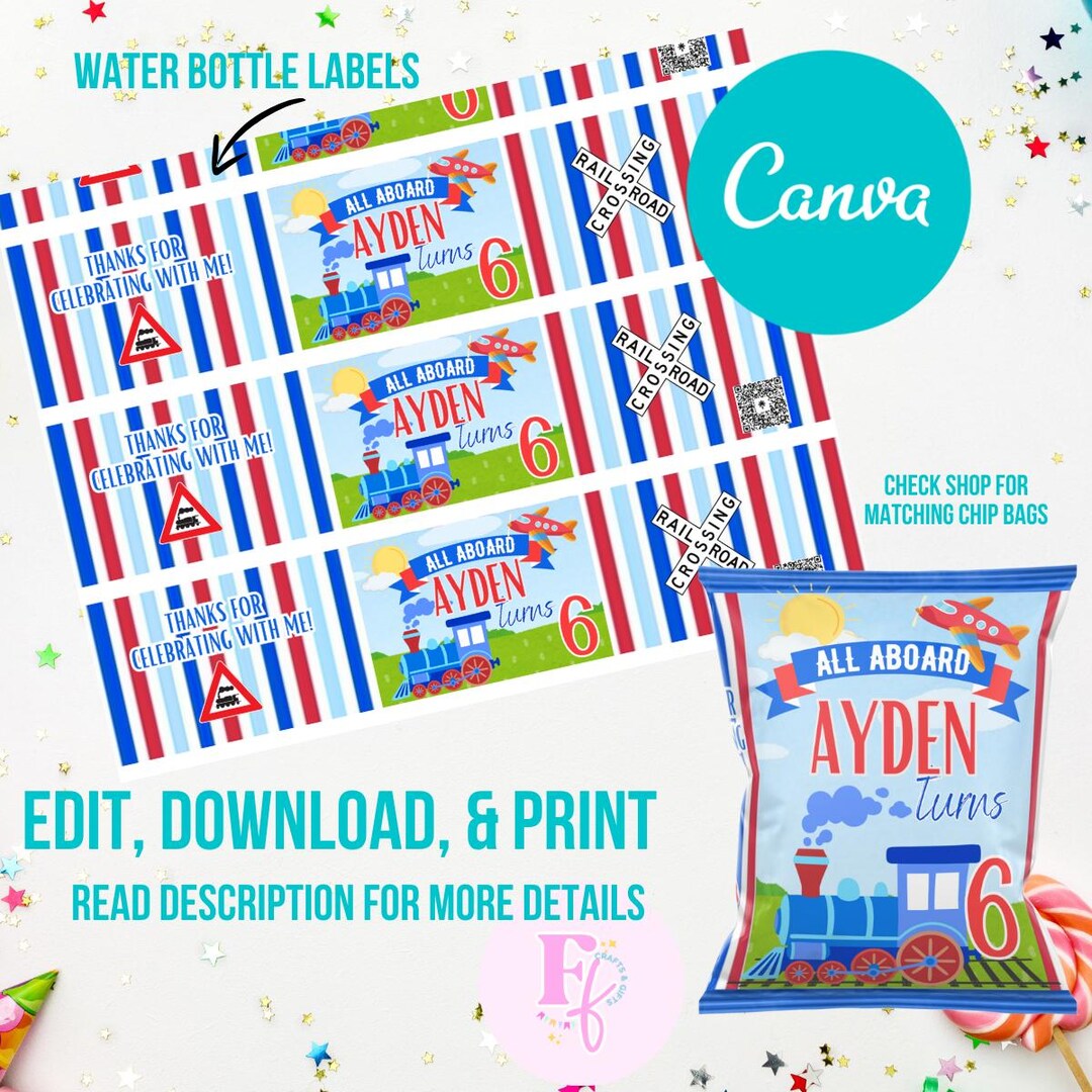 Train Water Bottle Labels: Editable Birthday Party Favor (digital ...
