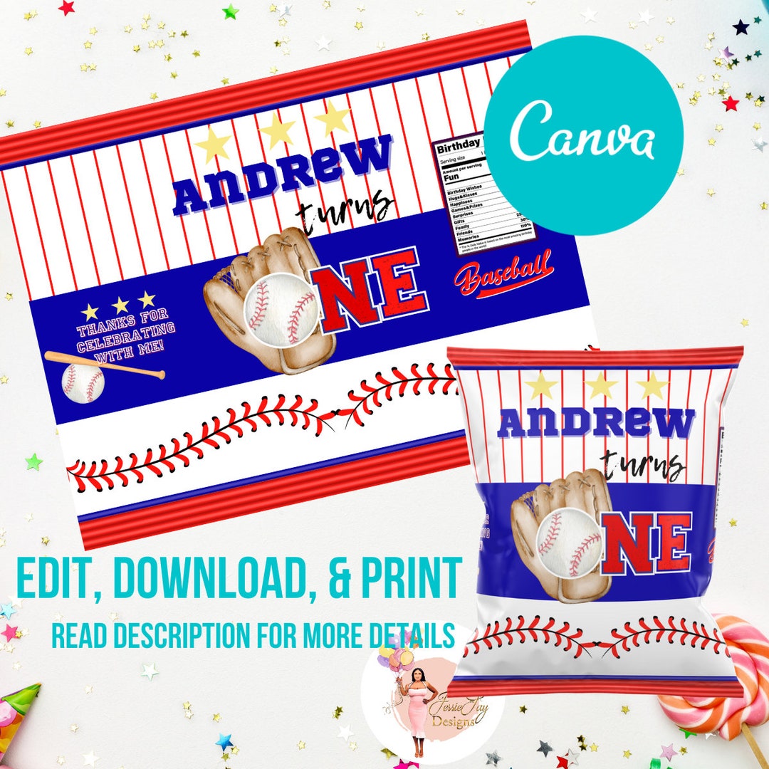 Editable Baseball Chip Bag: Party Favor (digital Download) - Etsy