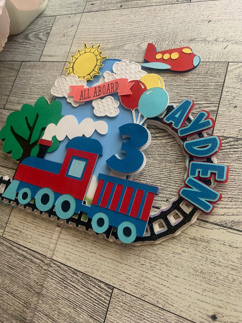 Train Cake Topper Choo Choo Three Train Party Cake Topper - Etsy
