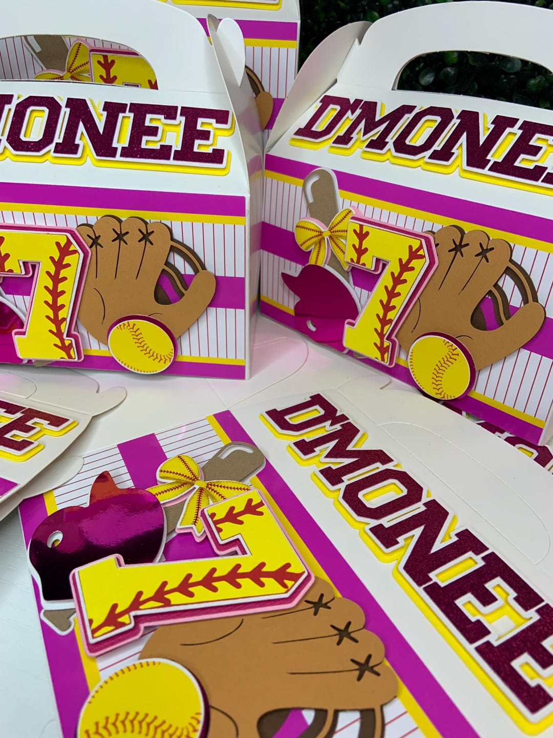 Softball Party Favor Boxes: Pink & Yellow Gable Boxes - Etsy