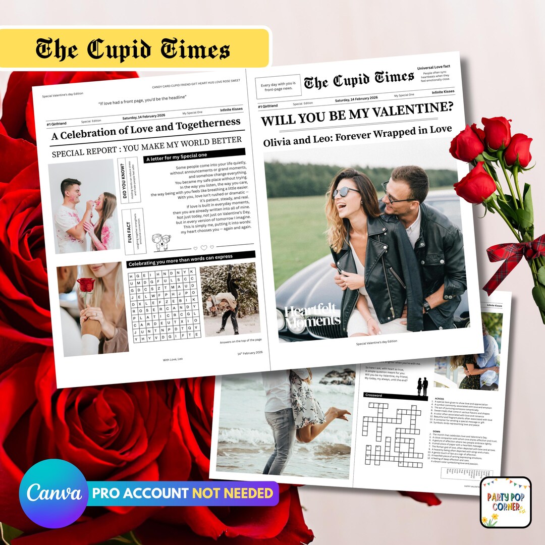 Cupid's Post Valentine Newspaper Template – DIY Gift (canva) - Etsy