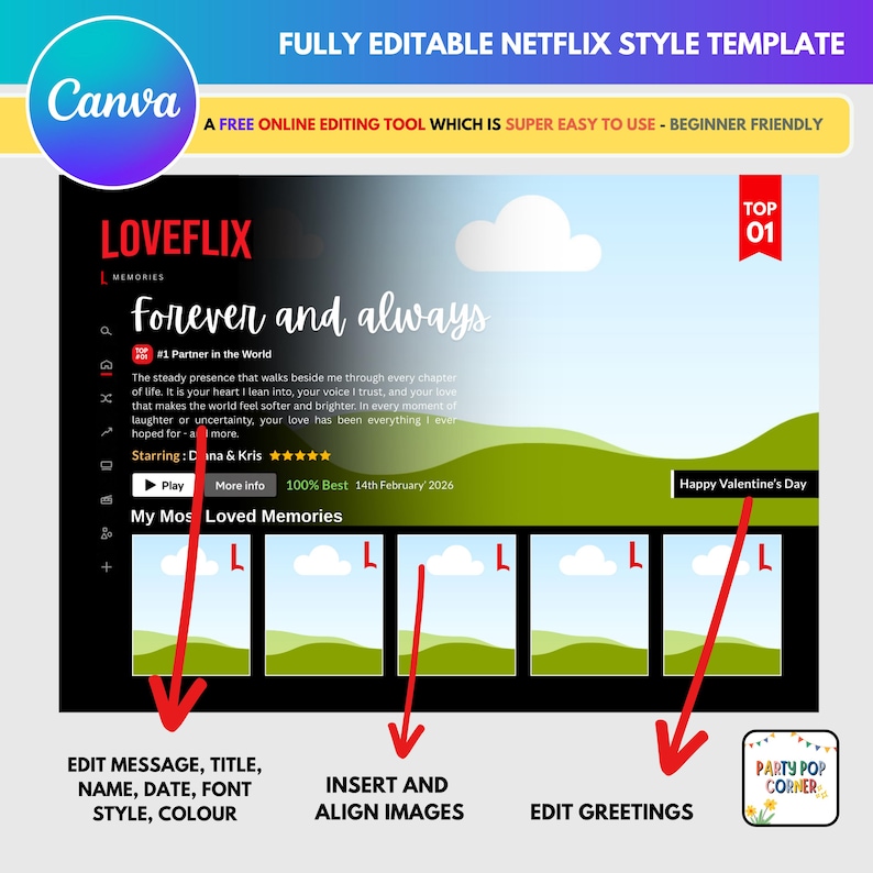 LOVEFLIX Netflix Style Romantic Photo Frame for Couples - Editable ...