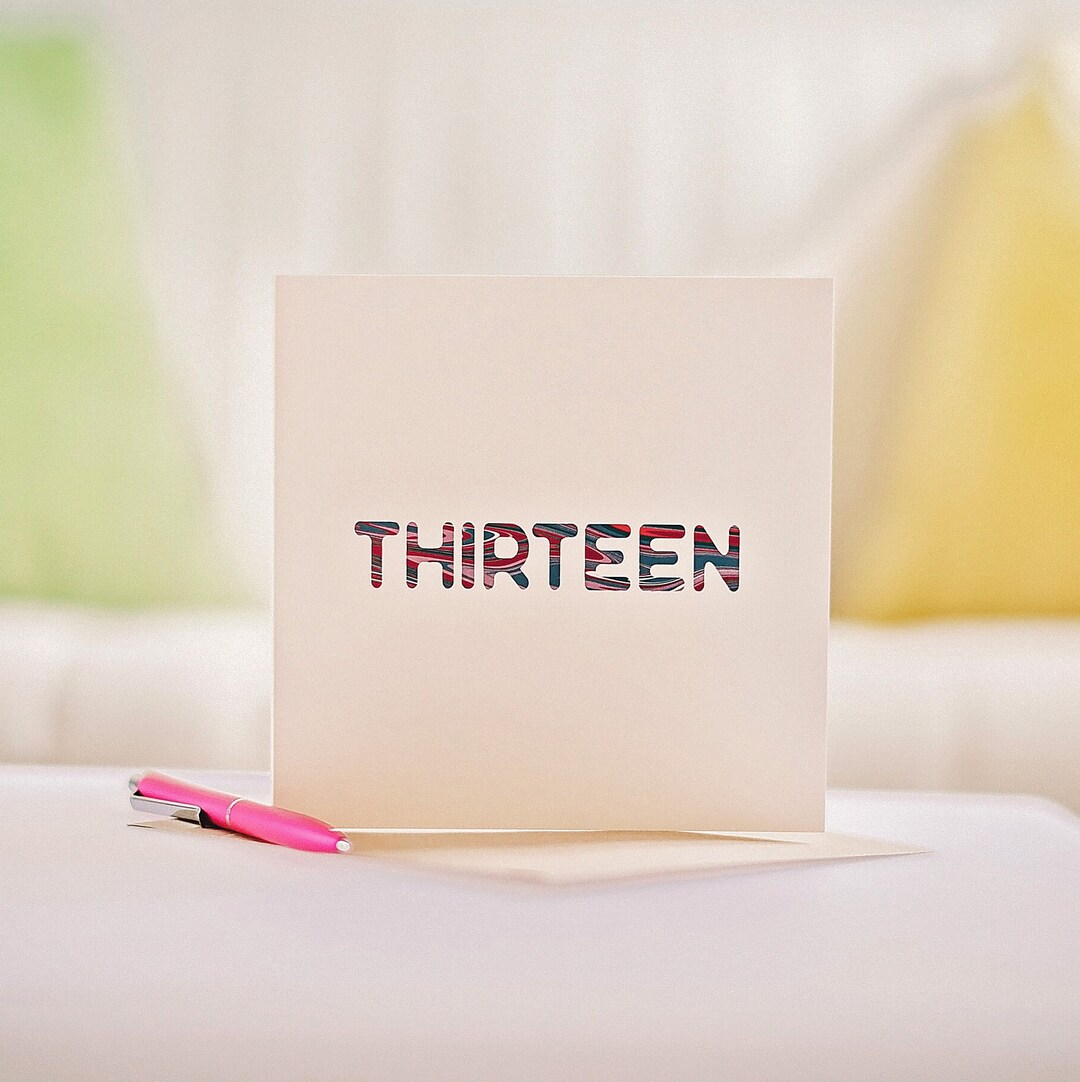 13th Pink Swirl Birthday Card - Etsy