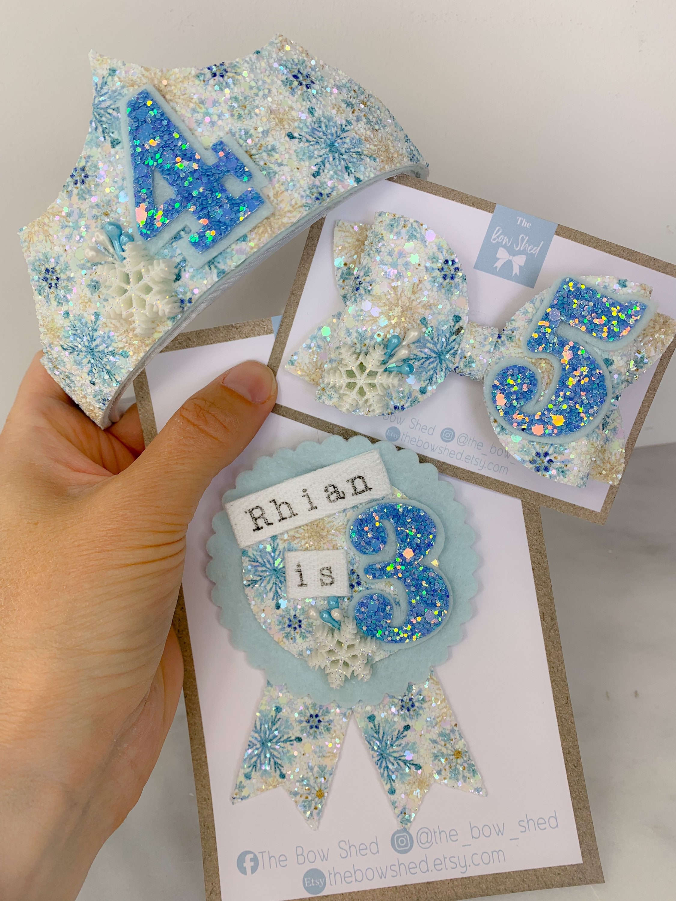 Snowflake Badge and Bow Set Birthday Badge and Bow Set Ice - Etsy