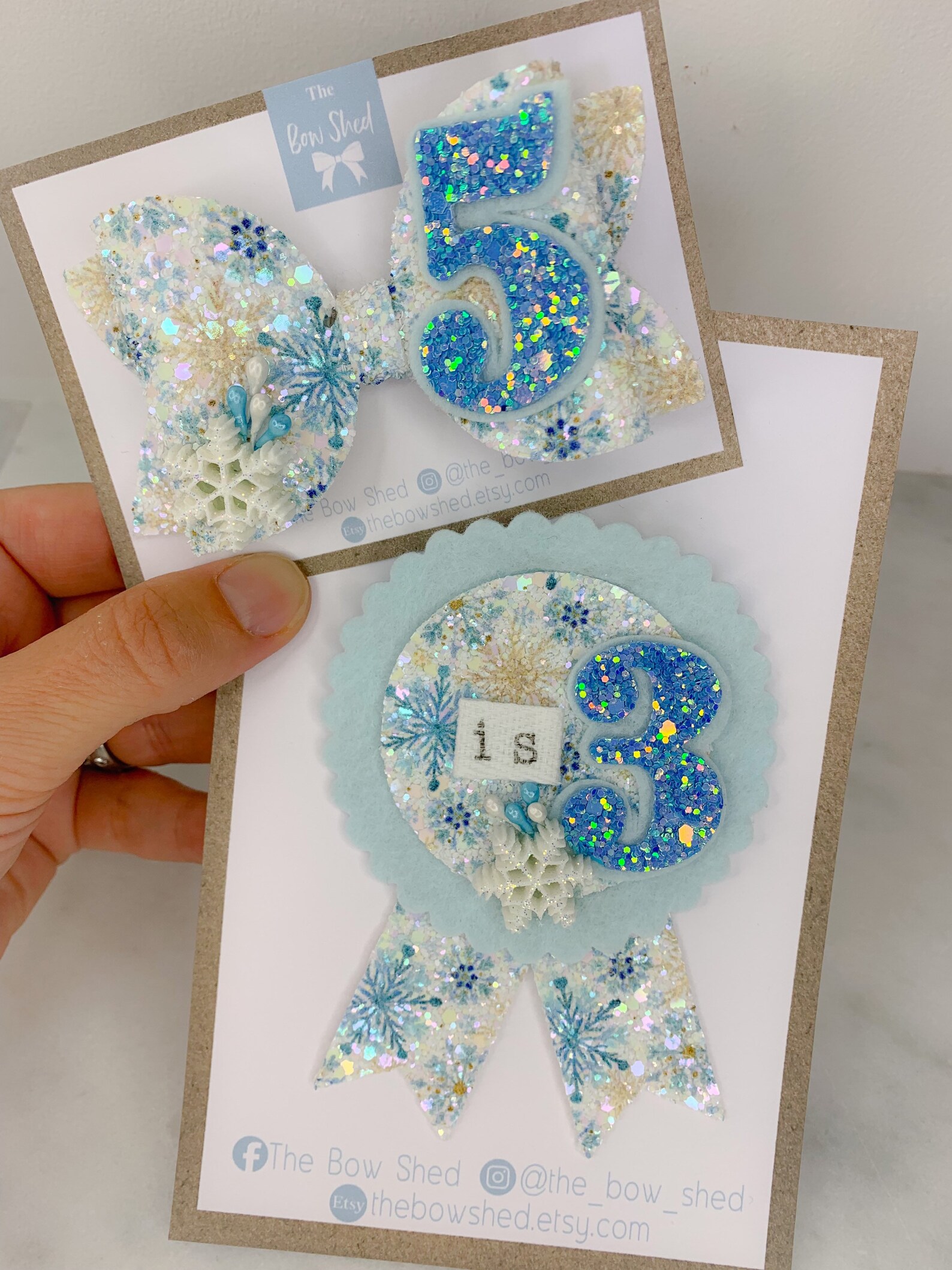 Snowflake Badge and Bow Set Birthday Badge and Bow Set Ice - Etsy
