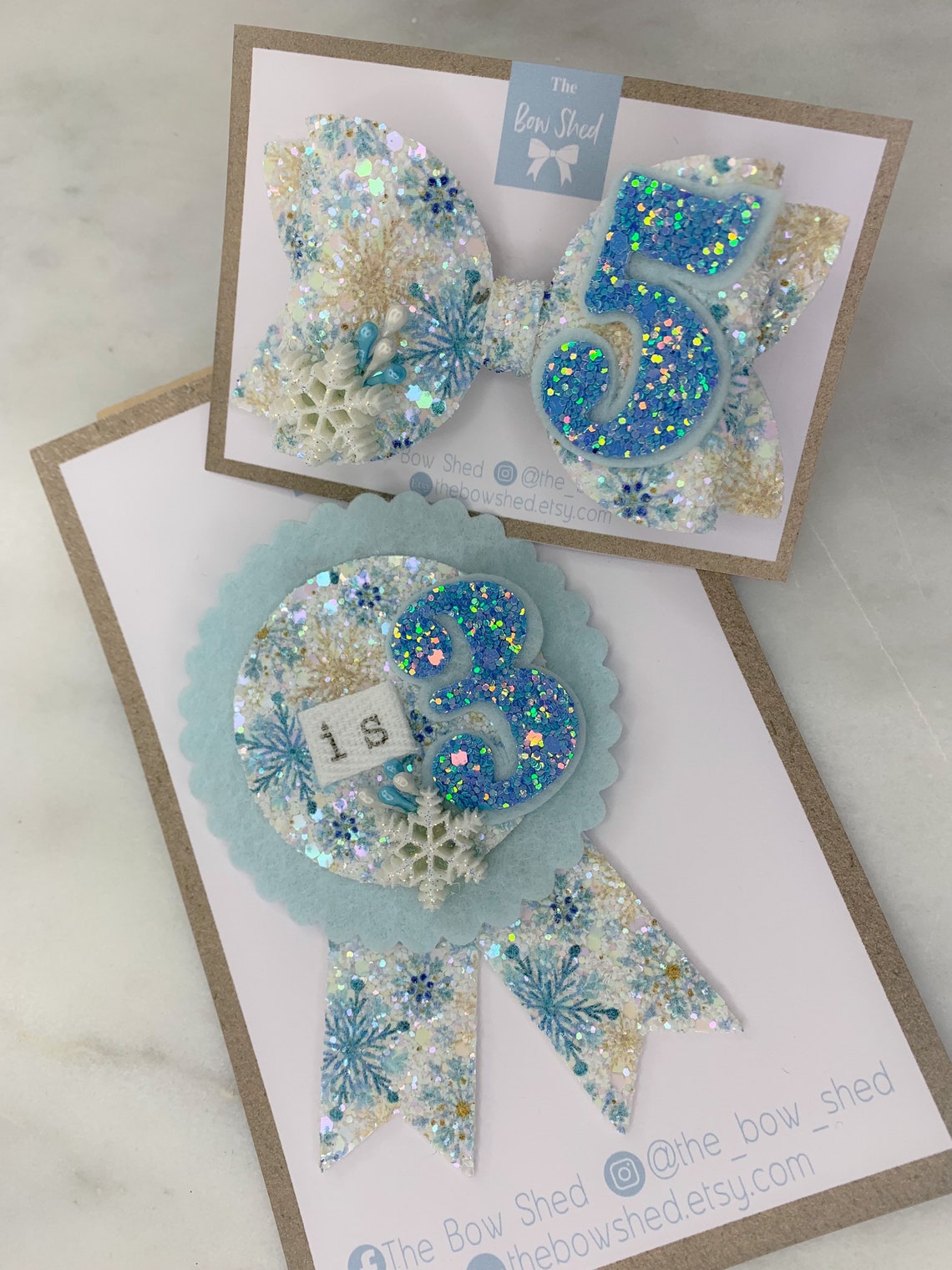 Snowflake Badge and Bow Set Birthday Badge and Bow Set Ice - Etsy